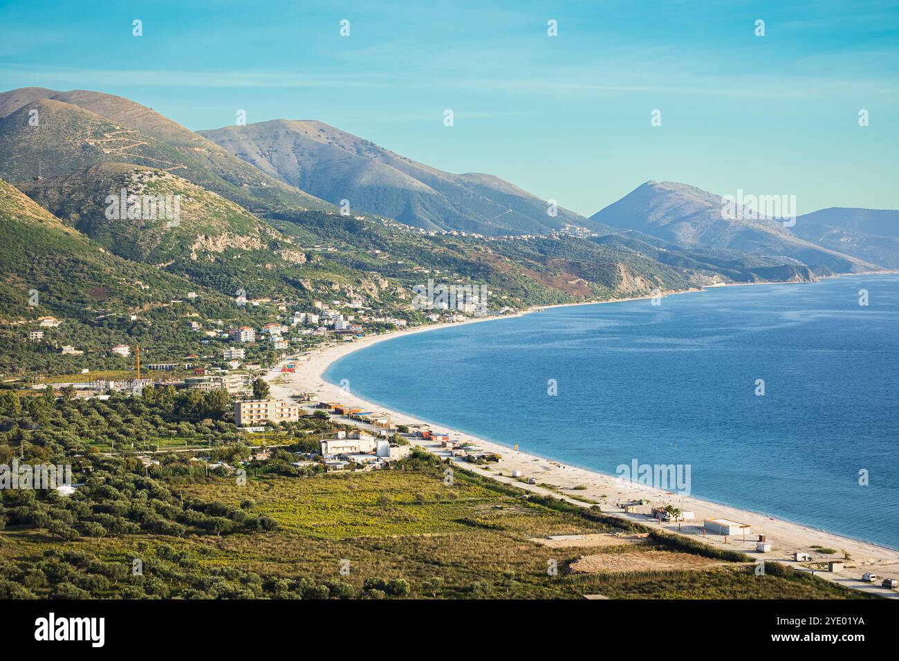 7 km long beach in village Borsh, Albania in Summer 2023. Largest beach ...