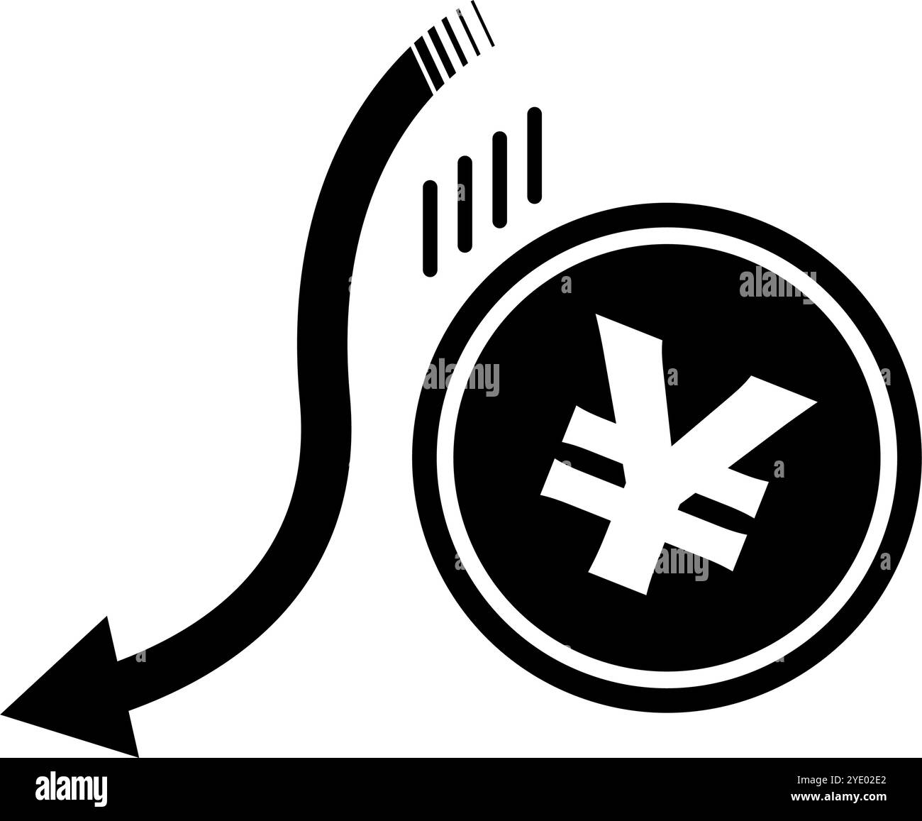 Japanese yen falling in value silhouette icon. Crash of the Japanese ...