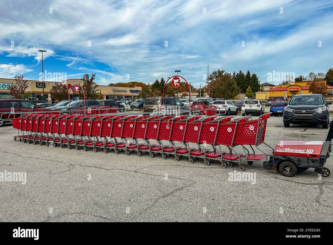 Target shopping carts lined up to be collected and put back into the ...
