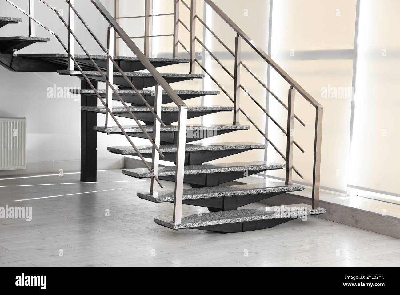 Empty staircase and metal railing indoors. Interior design Stock Photo ...