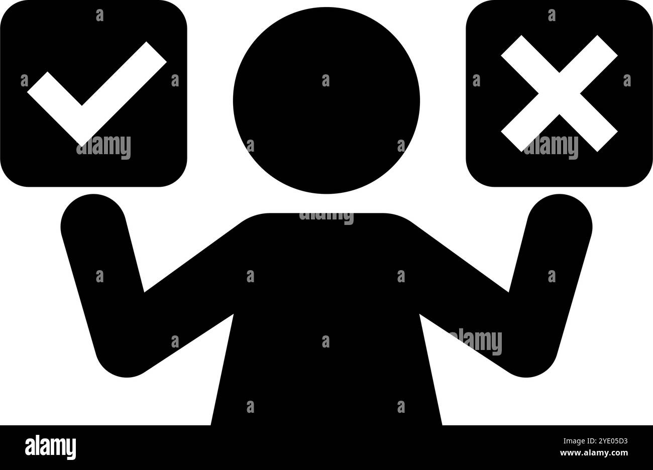 Decision making person silhouette icon. Decision maker. Check mark and cross mark choice box ...