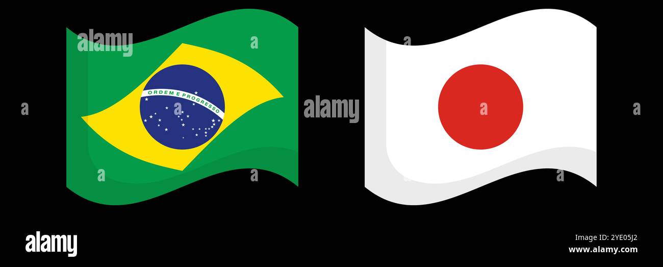 Flat design fluttering Brazilian and Japanese flags icon set. Editable ...
