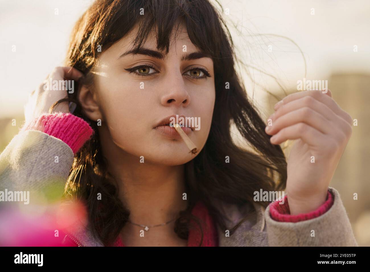 Youth health risk and addiction concept. Portrait of teenage girl ...