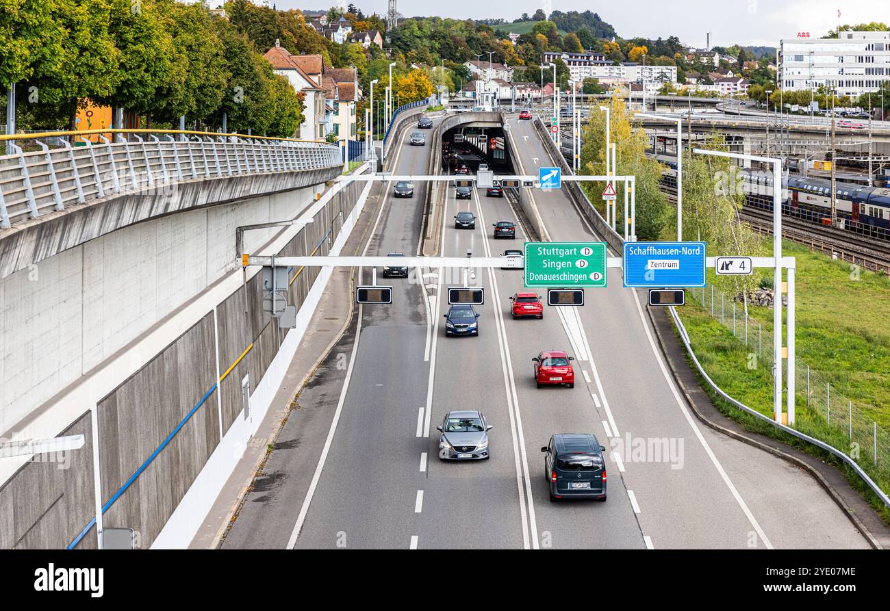 Schaffhausen, Switzerland, 11th Oct 2024: View from above of the A4 ...