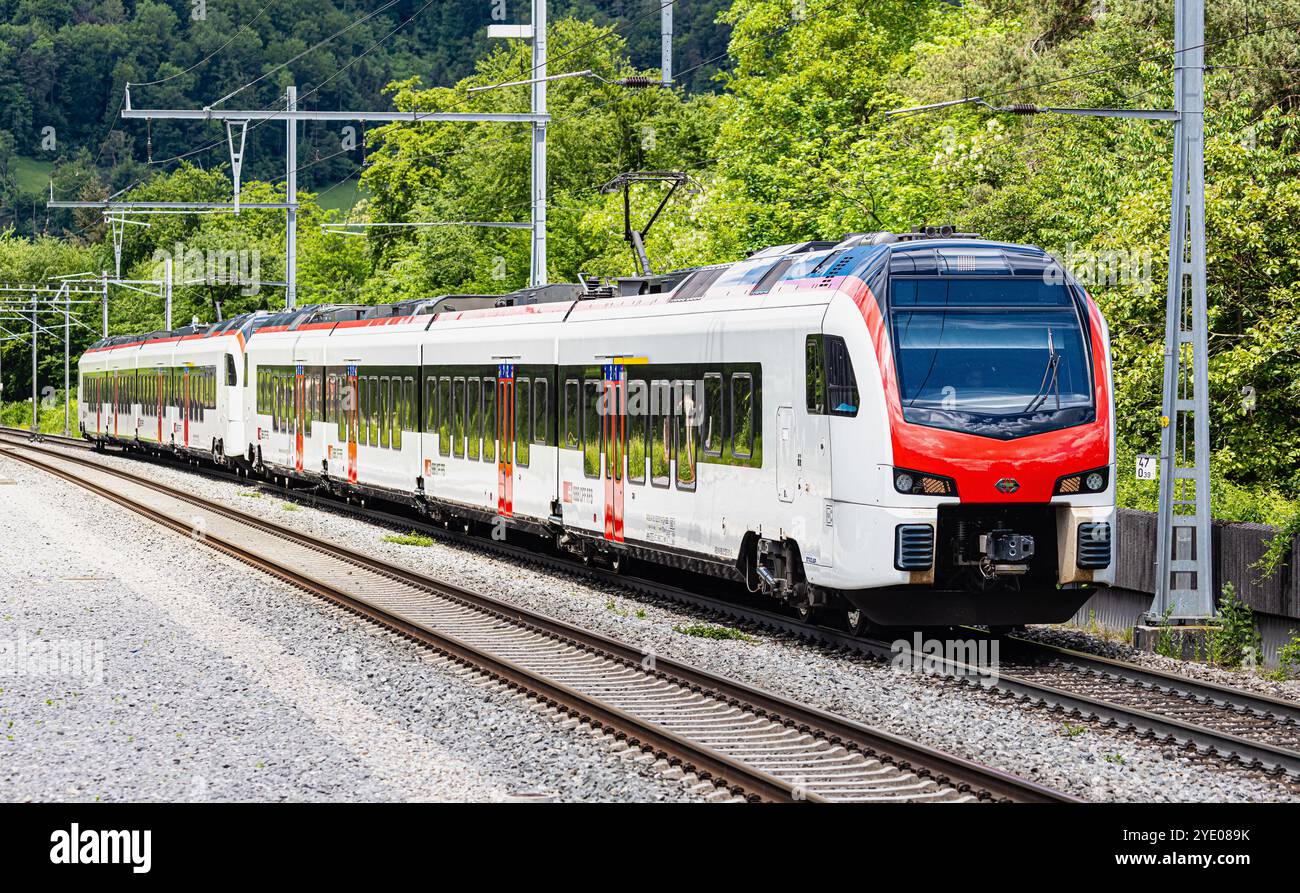 Böztal, Switzerland, 19th May 2024: An SBB Mouette passenger train is ...