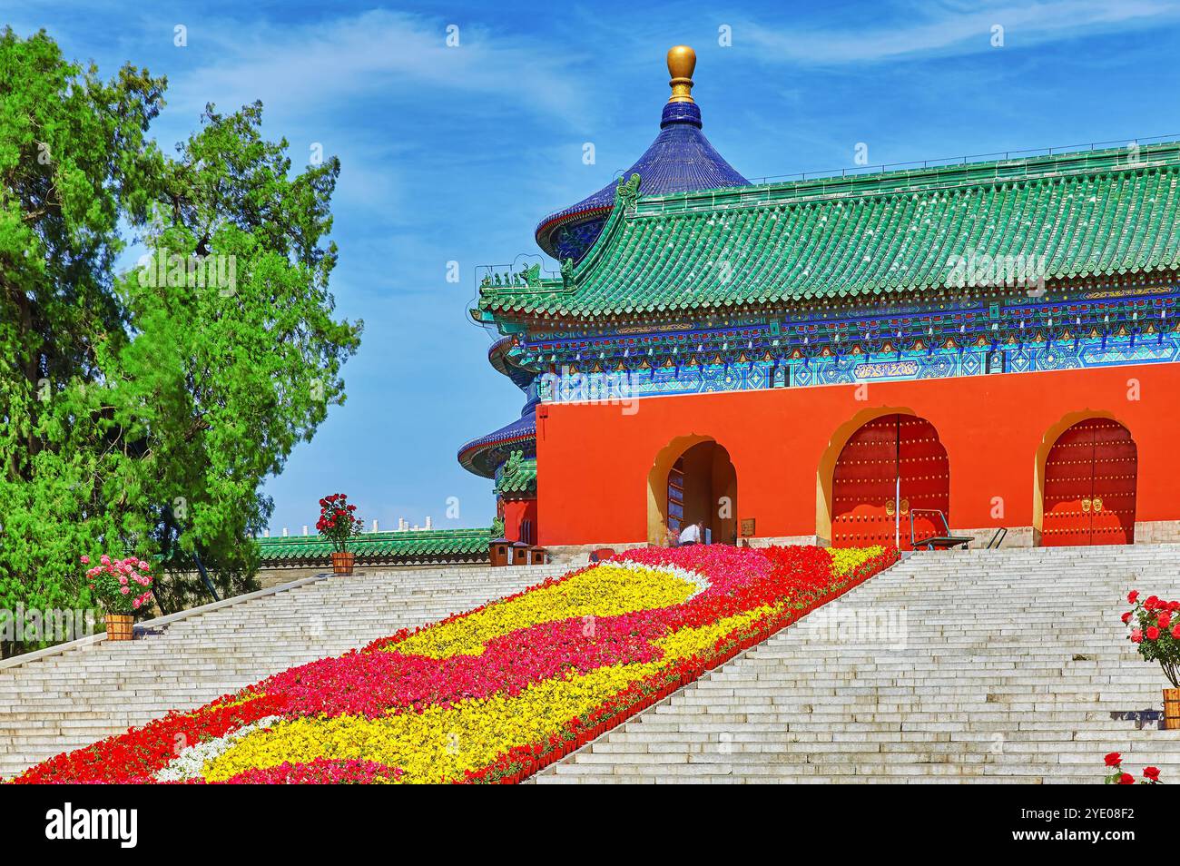 Famous Pagoda Temple near of Heaven in Beijing with flowers lawn.China ...