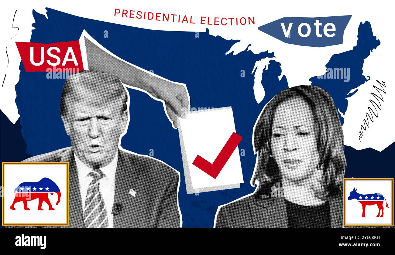Portrait of Donald Trump and Kamala Harris. Collage illustrative ...