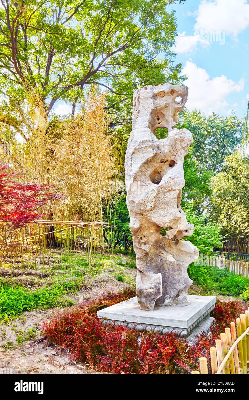 Typical Chinese garden, park with bizarre rocks. Beijing, China Stock ...