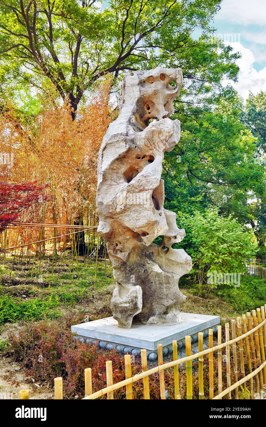 Typical Chinese garden, park with bizarre rocks. Beijing, China Stock ...