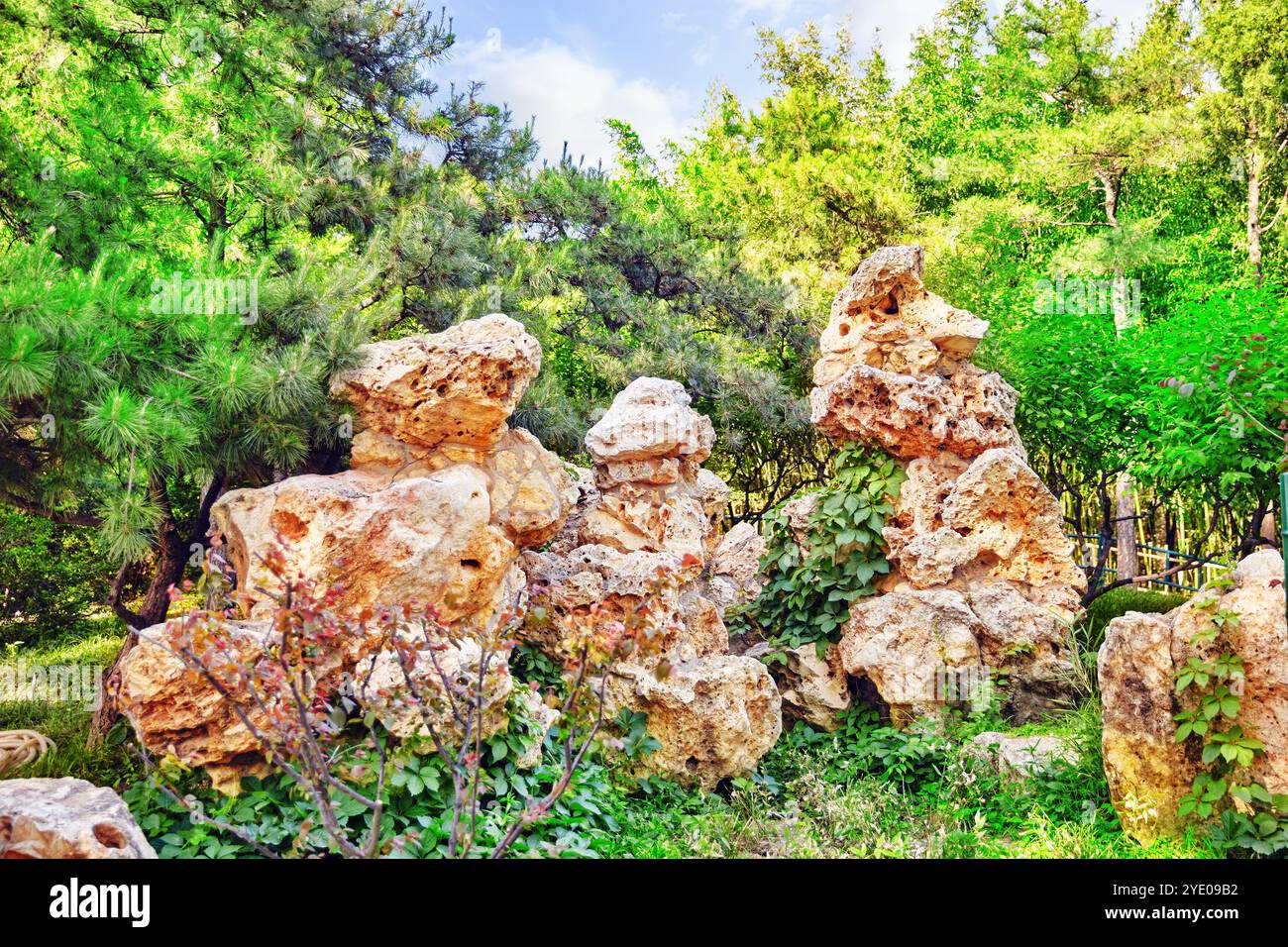Typical Chinese garden, park with bizarre rocks. Beijing, China Stock Photo - Alamy