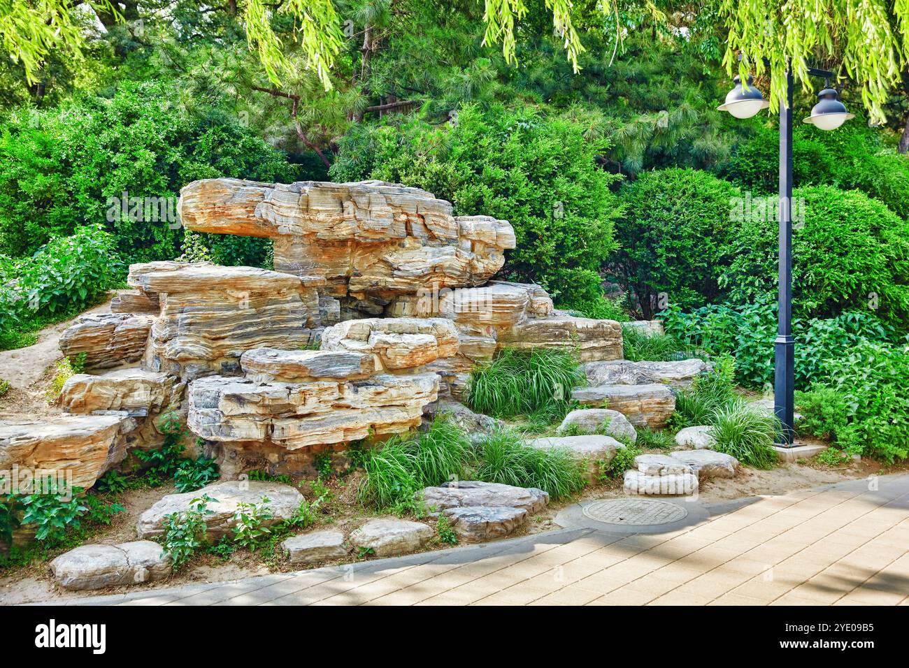 Typical Chinese garden, park with bizarre rocks. Beijing, China Stock ...