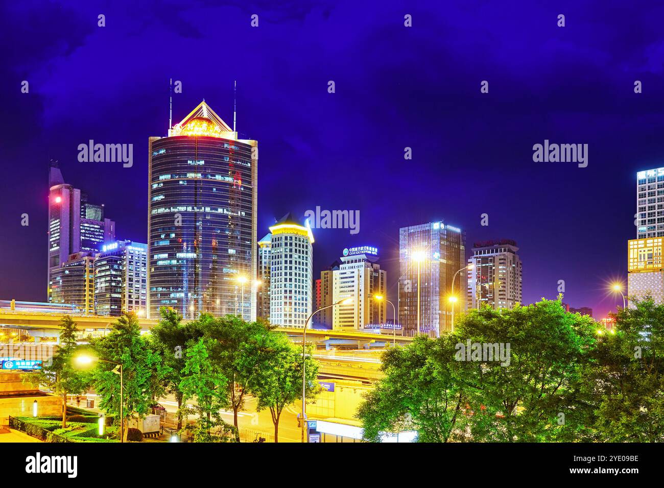 Evening, night modern Beijing business quarter. Beijing. China Stock ...