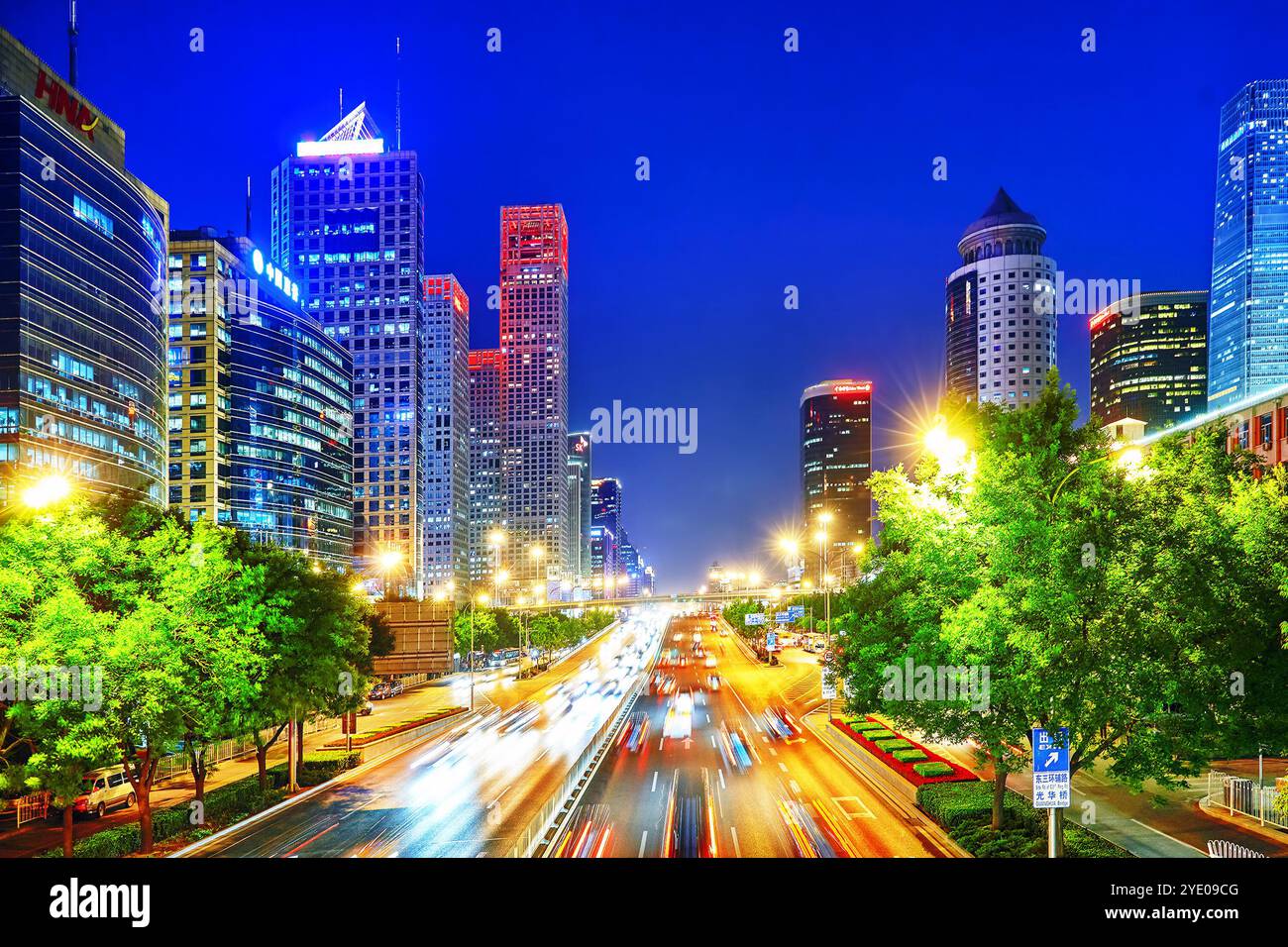 Evening, night modern Beijing business quarter. Beijing. China Stock ...