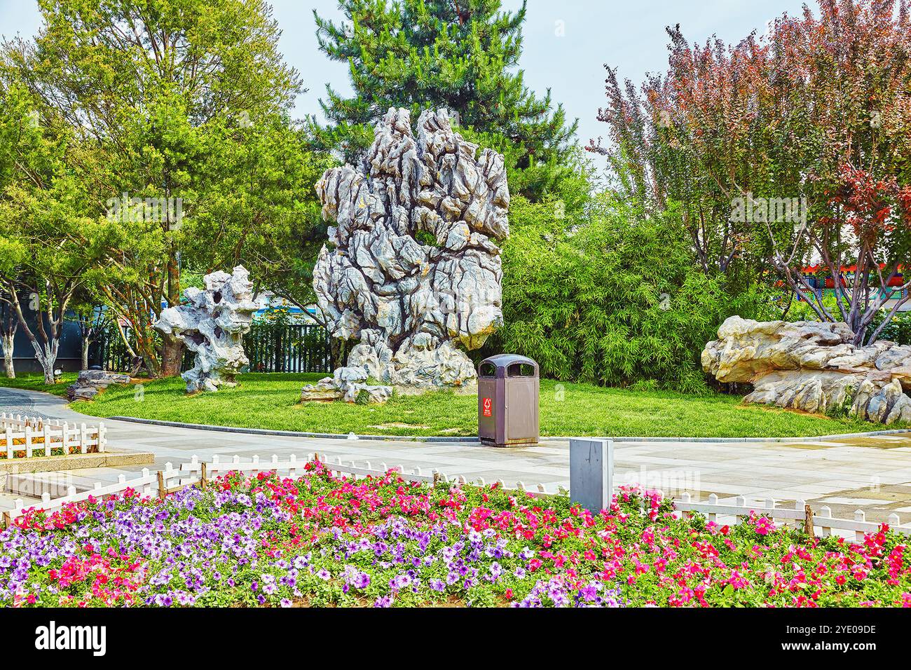 Typical Chinese garden, park with bizarre rocks. Beijing, China Stock ...