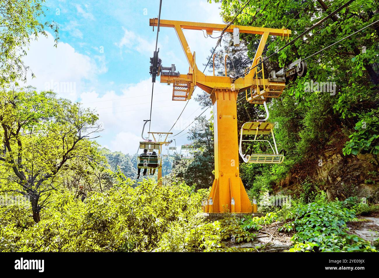 Cableway (aerial ropeway) on the rise on the Great Wall. Section ...