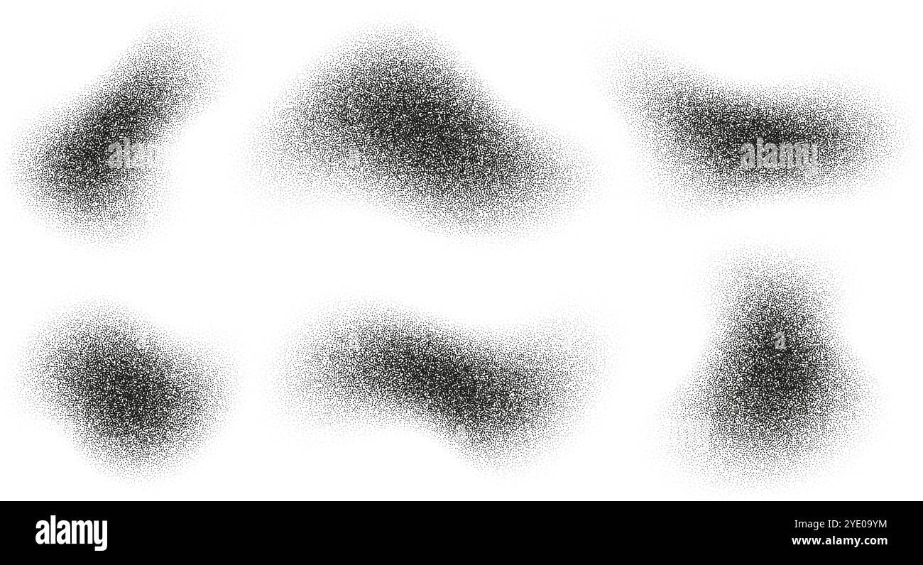 Fluid halftone shapes, abstract liquid stipple forms, black splatter ...