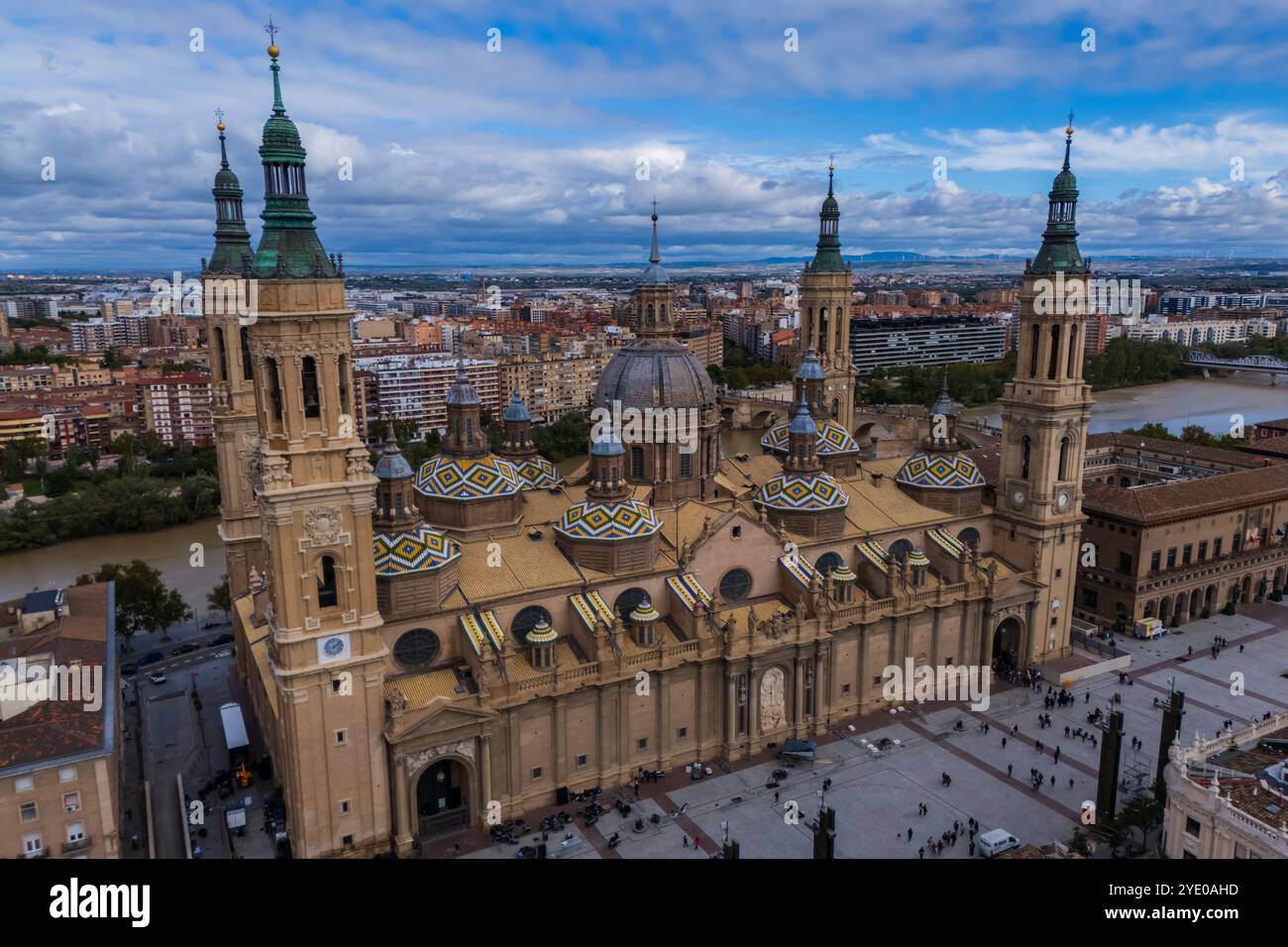 Aerial view of Cathedral-Basilica of Nuestra Señora del Pilar in ...