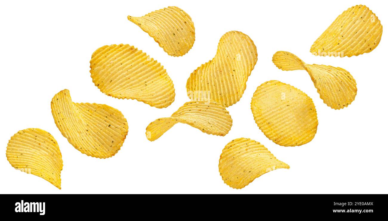 Ridged potato chips isolated on white background with clipping path ...
