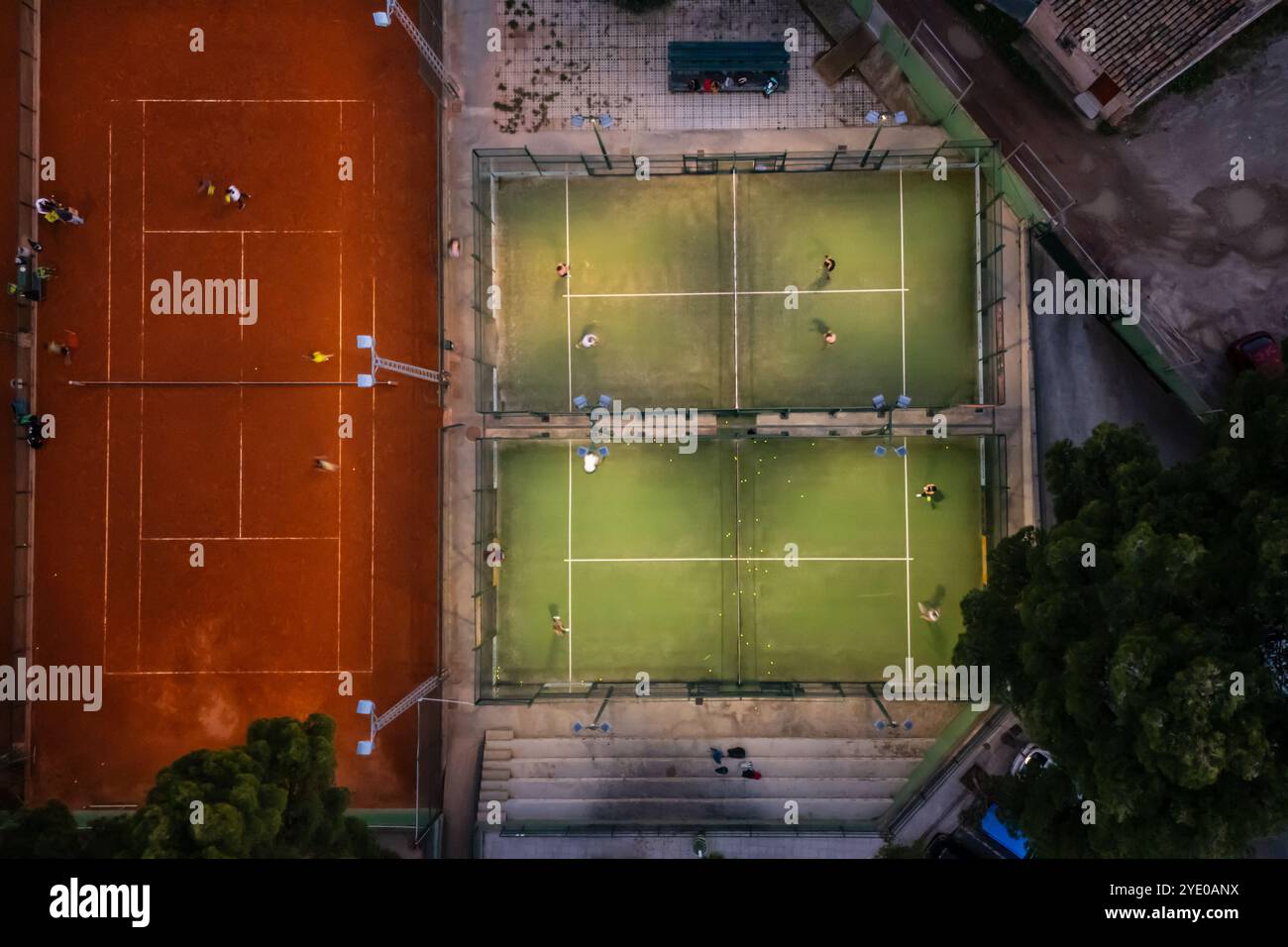 Aerial view of various courts in tennis and paddle club Stock Photo - Alamy