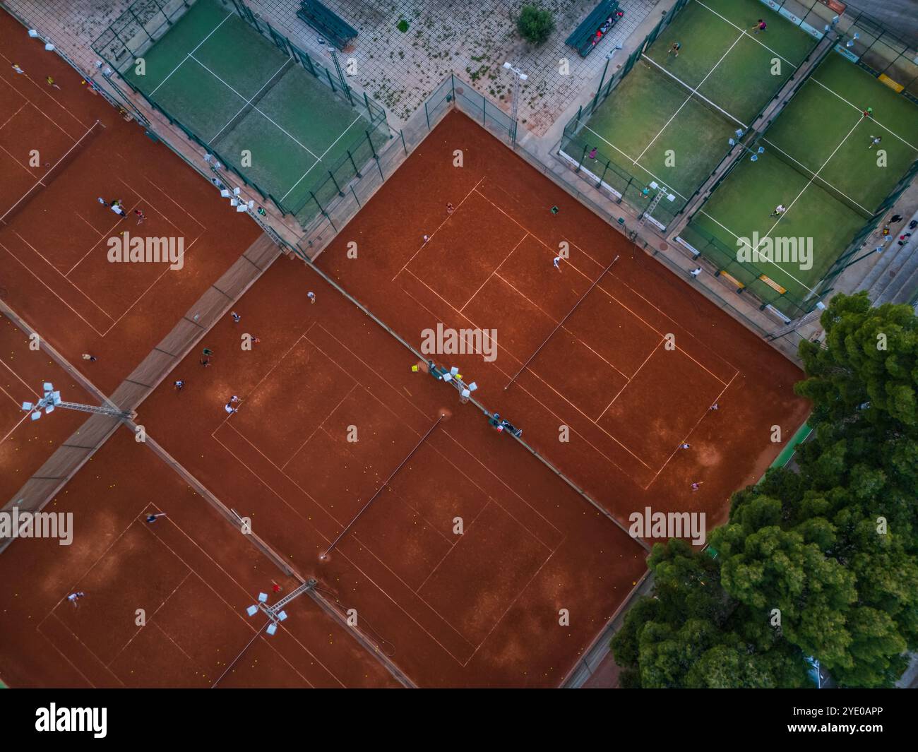 Aerial view of various courts in tennis and paddle club Stock Photo - Alamy