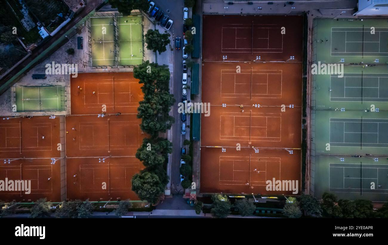 Aerial view of various courts in tennis and paddle club Stock Photo - Alamy