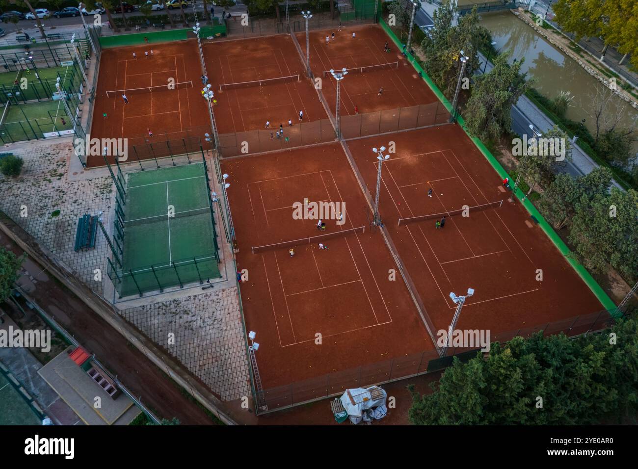 Aerial view of various courts in tennis and paddle club Stock Photo - Alamy