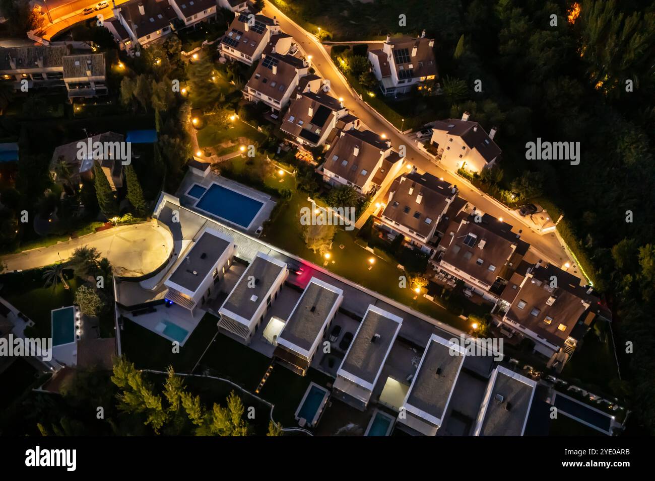 Aerial view of illuminated residential area in Zaragoza Stock Photo - Alamy