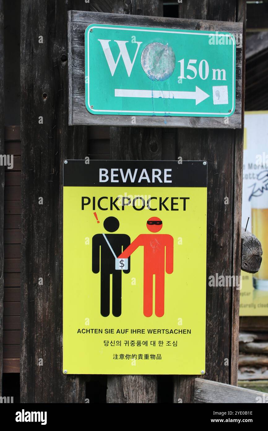 Multilingual Warning Sign Against Pickpockets with Graphic Icons and ...