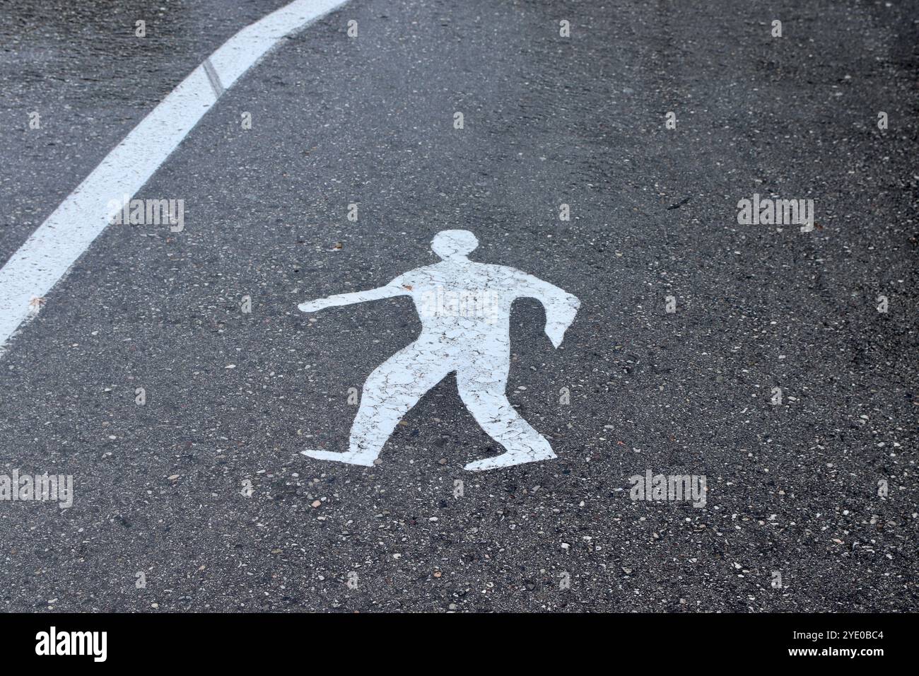 Pedestrian Symbol on Wet Asphalt Road: Street Crossing Marking ...