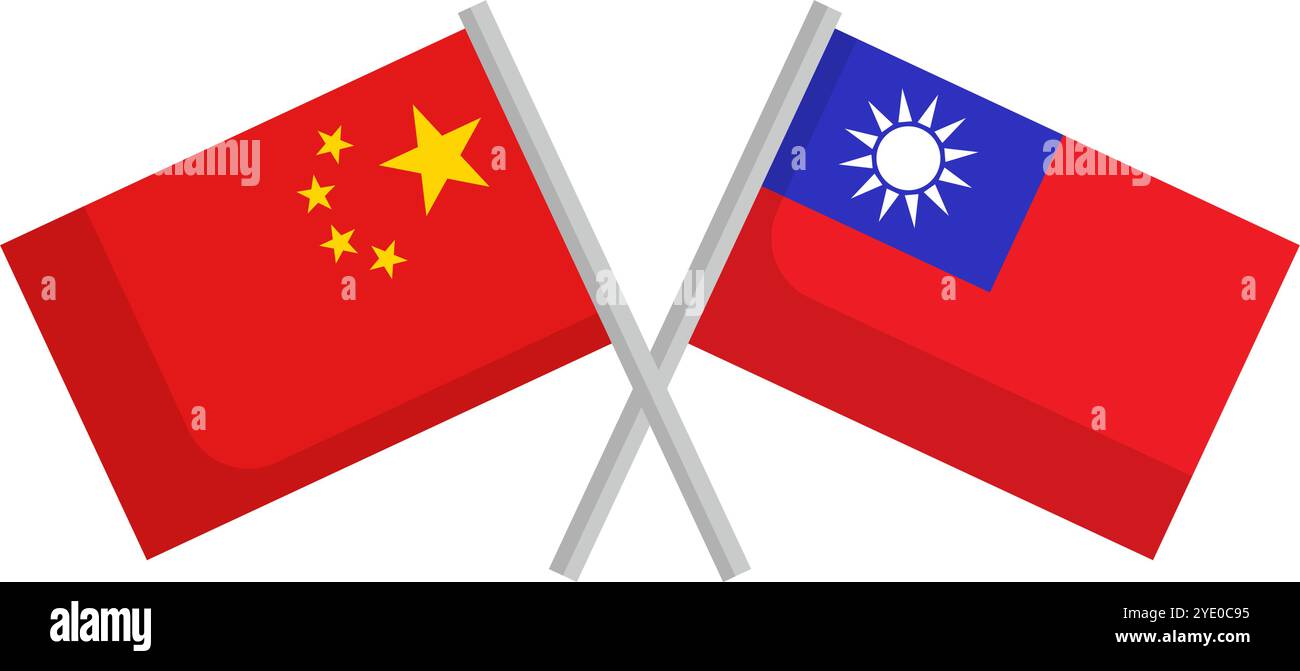 Crossed Chinese and Taiwanese flags icon set. Editable vector Stock ...