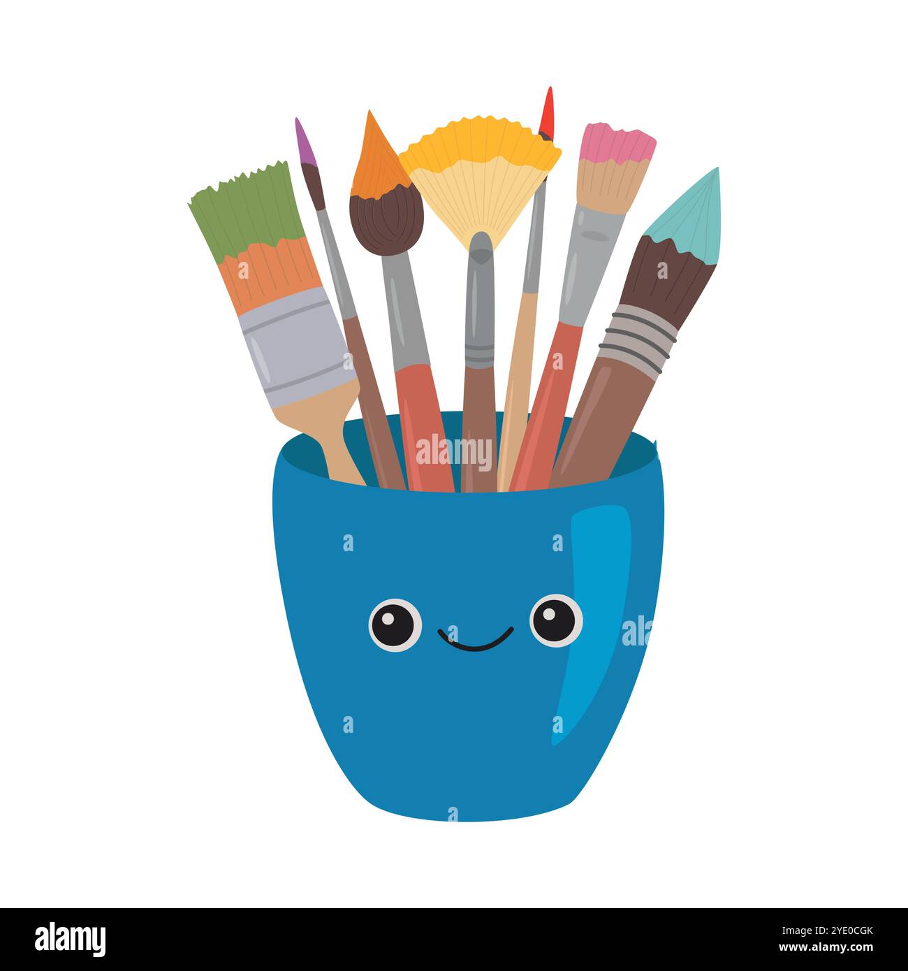Paint brushes with colored paint in cup with smiling face Stock Vector ...