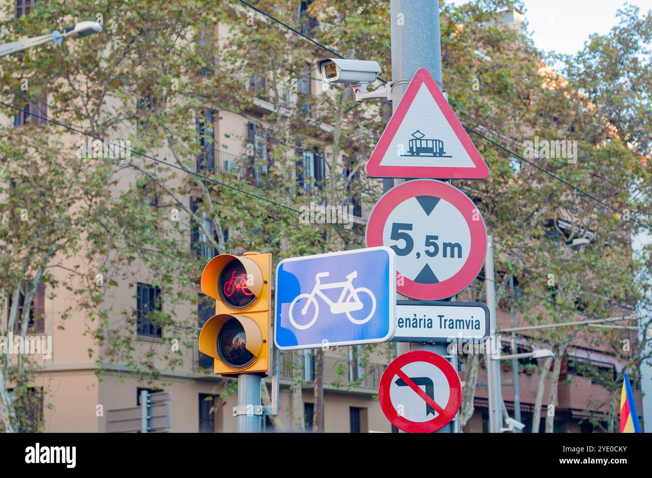 detail of traffic signs on a intersection, Barcelona Stock Photo - Alamy