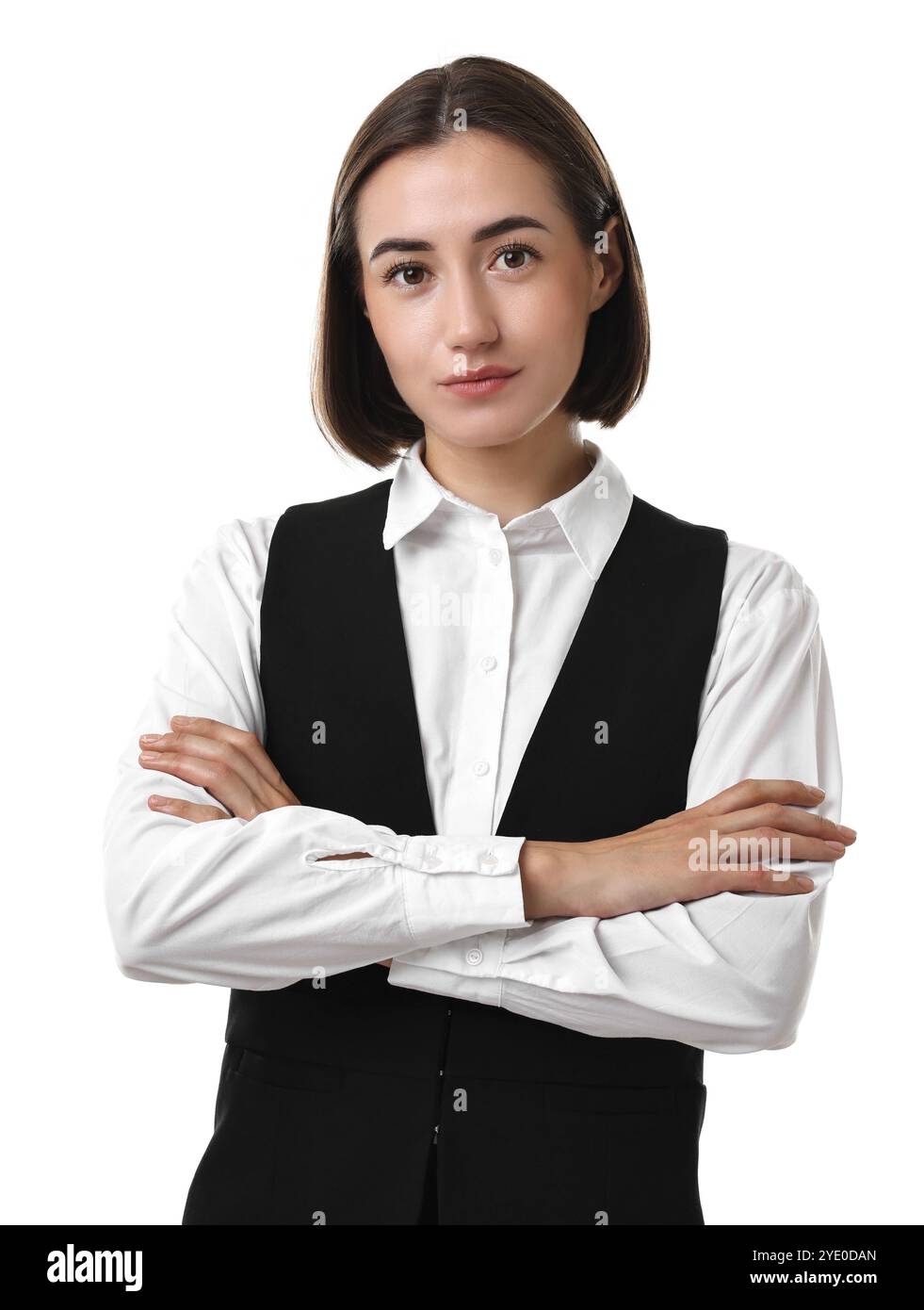 Portrait of professional croupier on white background Stock Photo - Alamy
