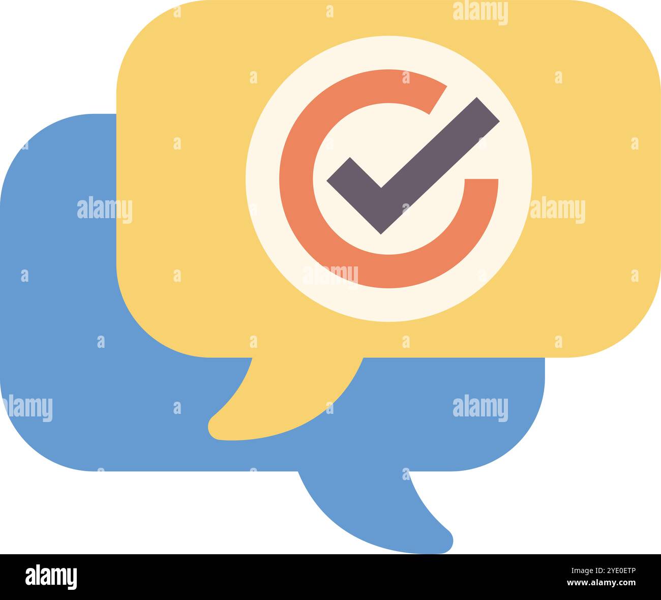 Yellow speech bubble with a check mark inside, depicting successful ...