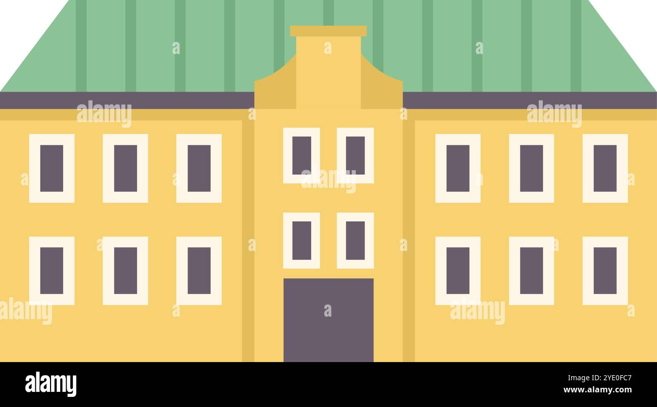 Simple vector illustration of a city hall building facade with a green ...