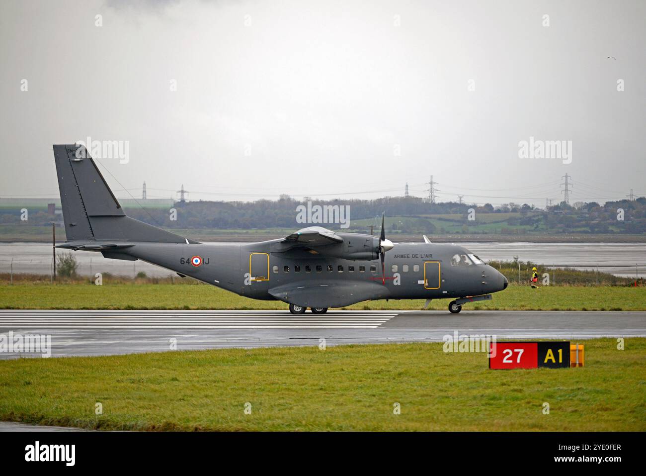 French Air Force CASA CN-235, F-RAIJ, taxiing out of to Runway 27 at ...