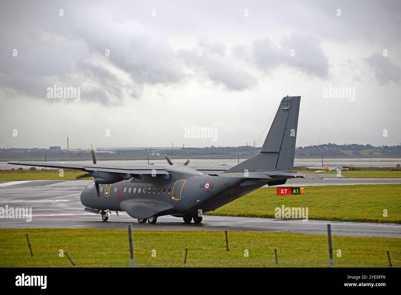 French Air Force CASA CN-235, F-RAIJ, taxiing out of to Runway 27 at ...