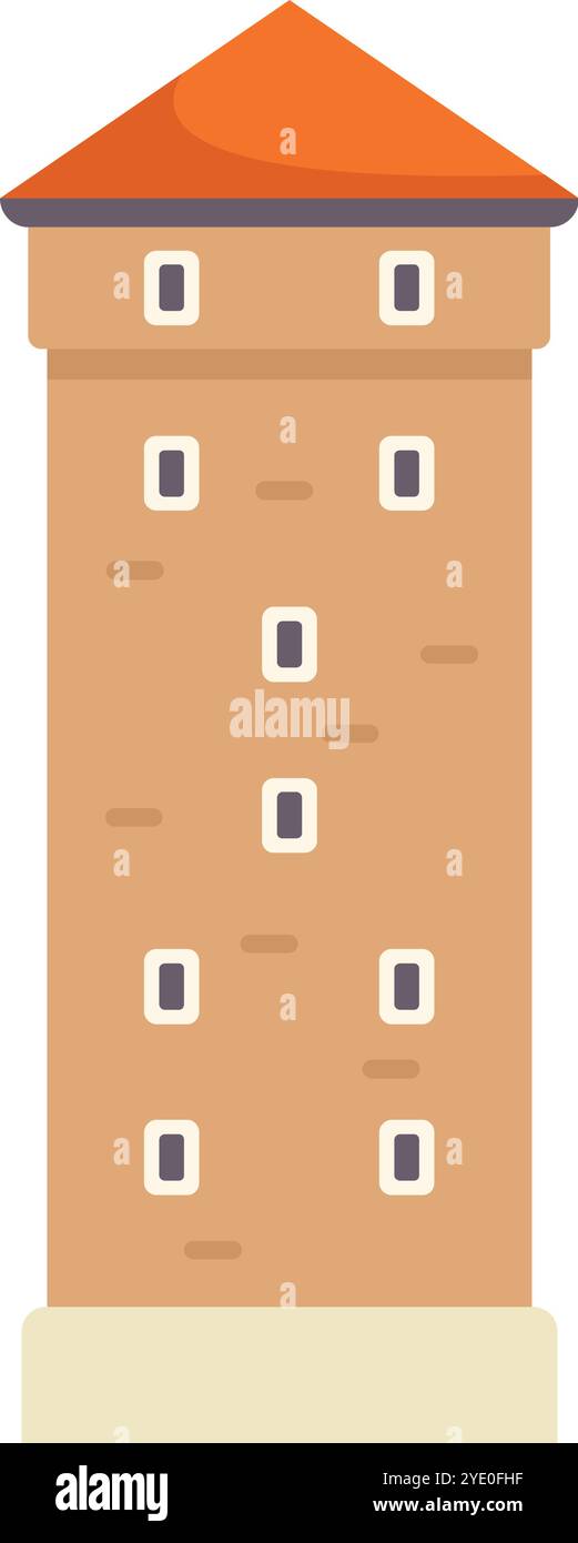 Simple vector illustration of a tall medieval tower, isolated on white ...