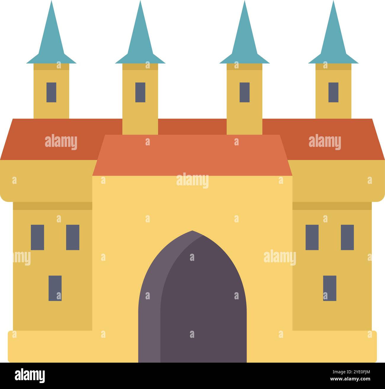 Simple vector illustration of a medieval castle building facade with ...
