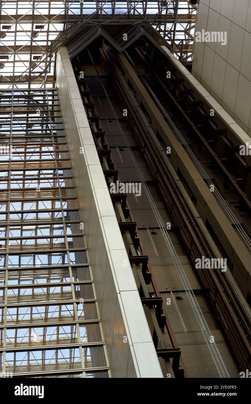 Exposed elevator equipment leading to a glass ceiling Stock Photo - Alamy