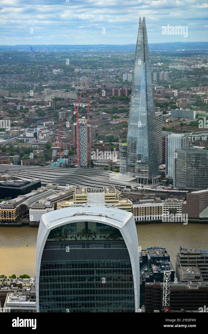 Shard skyscraper with its futuristic glass arrow spire facade viewed ...