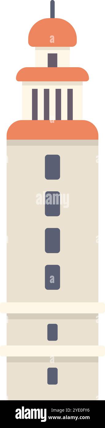 Tall lighthouse tower standing on the coast and guiding ships with its ...