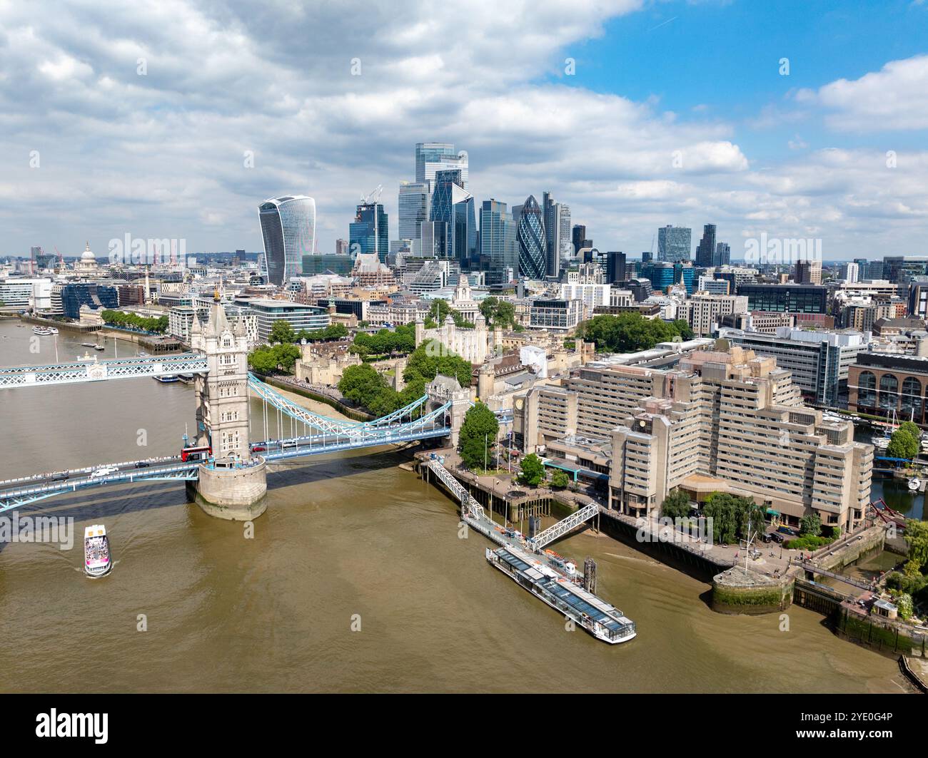 London, UK - Jun 24, 2024: Aerial view of the Tower Bridge in London ...