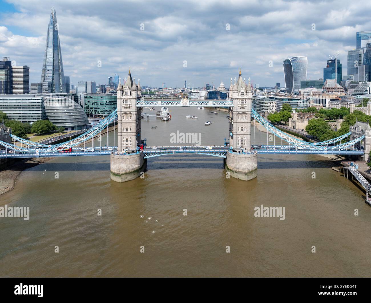 London, UK - Jun 24, 2024: Aerial view of the Tower Bridge in London ...
