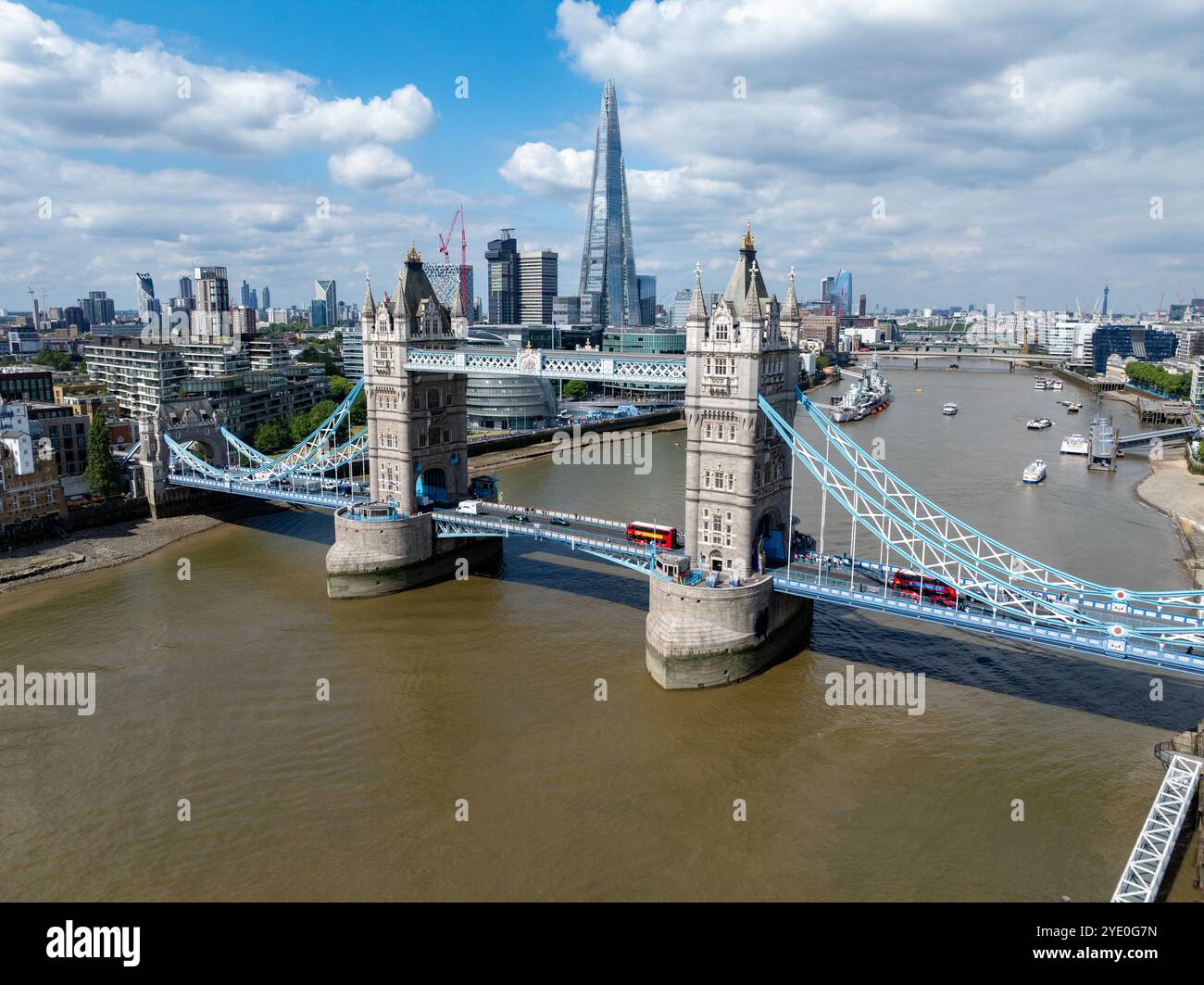 London, UK - Jun 24, 2024: Aerial view of the Tower Bridge in London ...