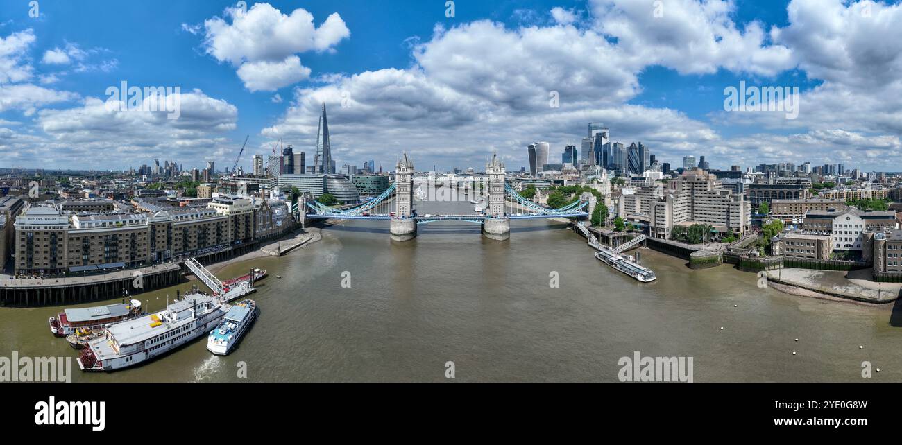London, UK - Jun 24, 2024: Aerial view of the Tower Bridge in London ...