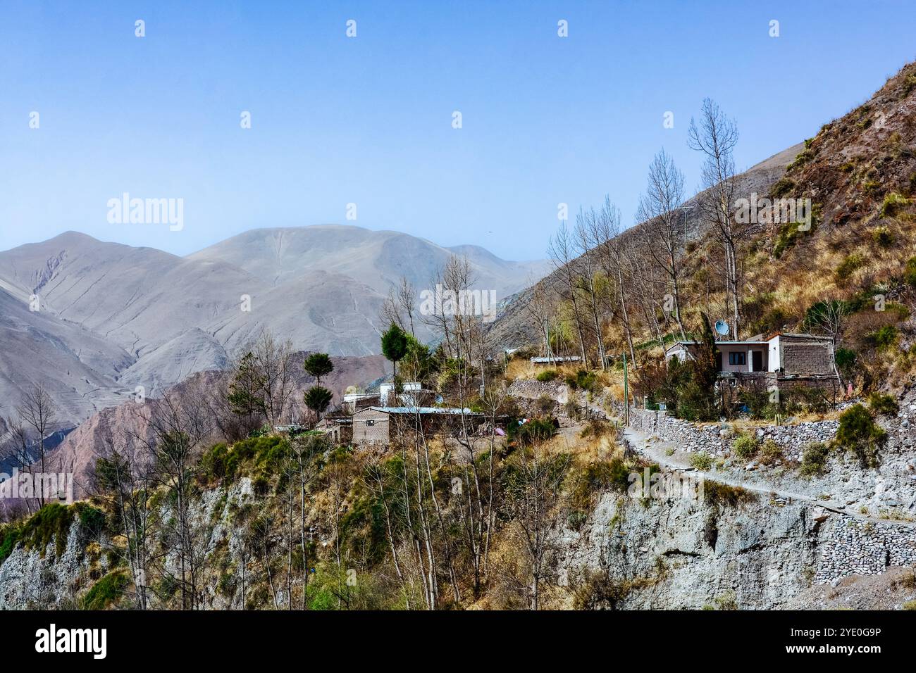 Rural landscape of Iruya, a small town in Salta, Argentina, with adobe ...