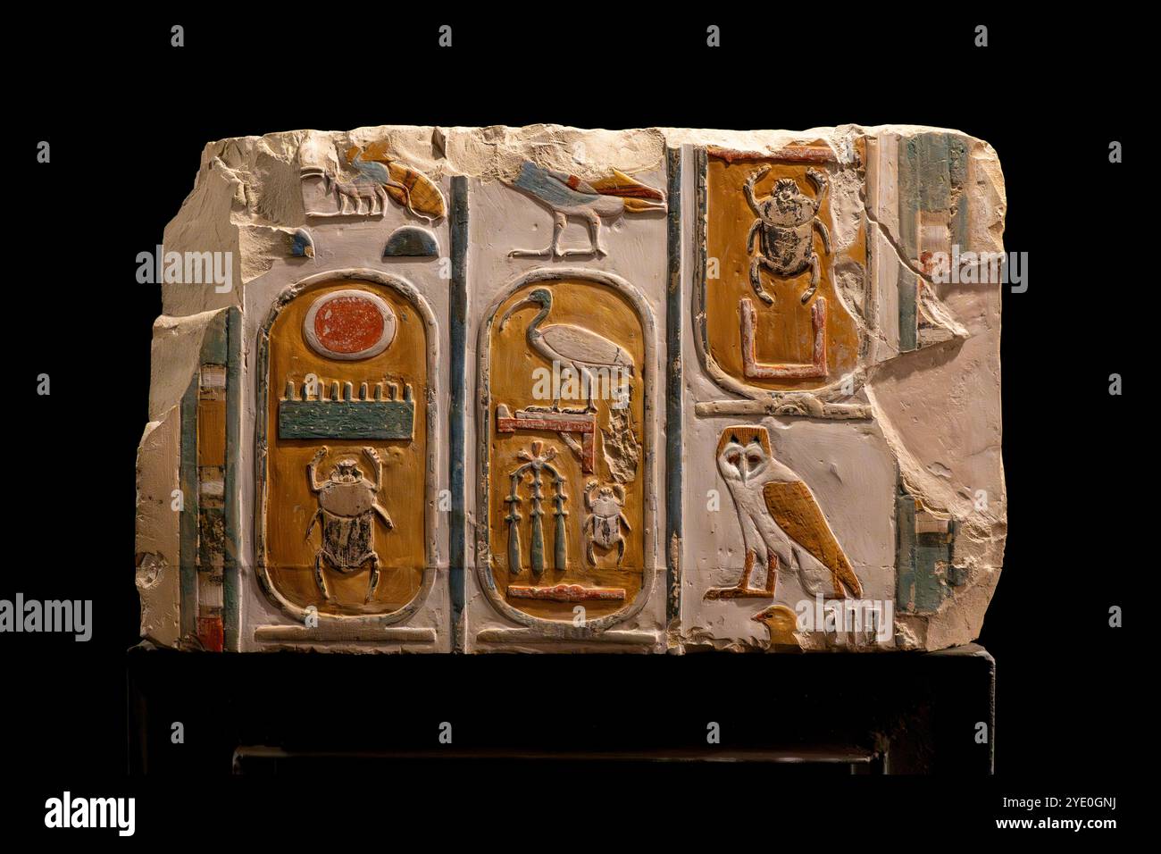 A carved limestone representing three cartouches of the king Thutmosis ...