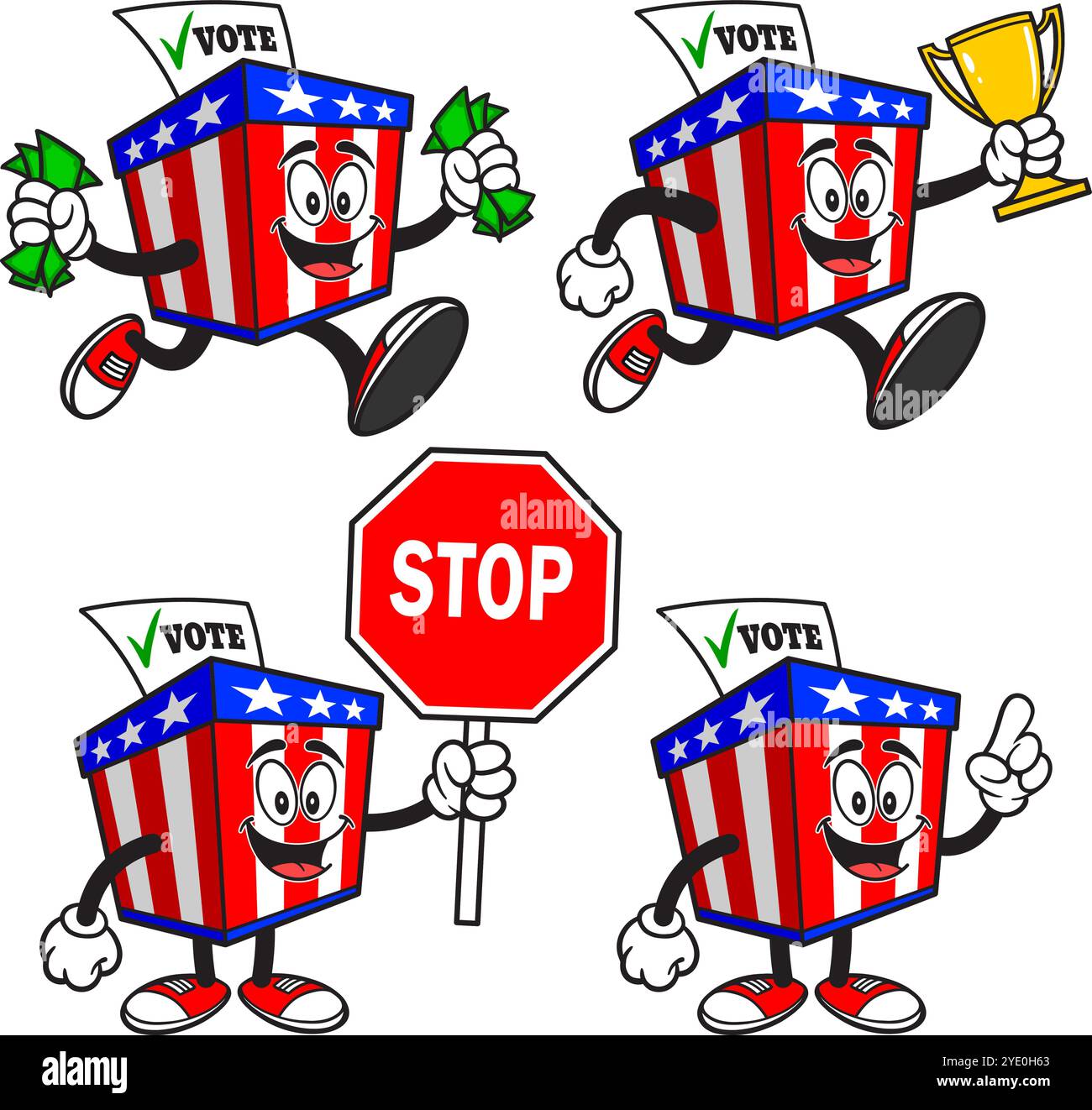 Ballot Box Mascot Set 03, Hand Drawn Vector illustrations, Isolated On ...