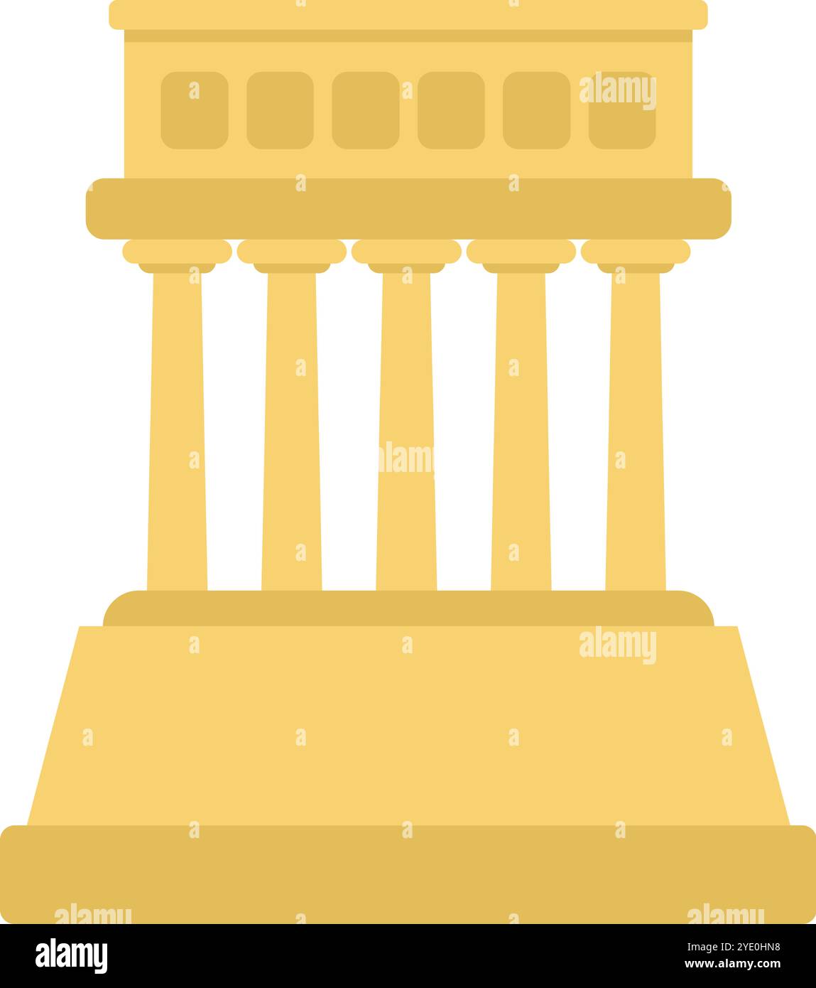 Golden parthenon icon in flat style standing on platform representing greek culture and history ...